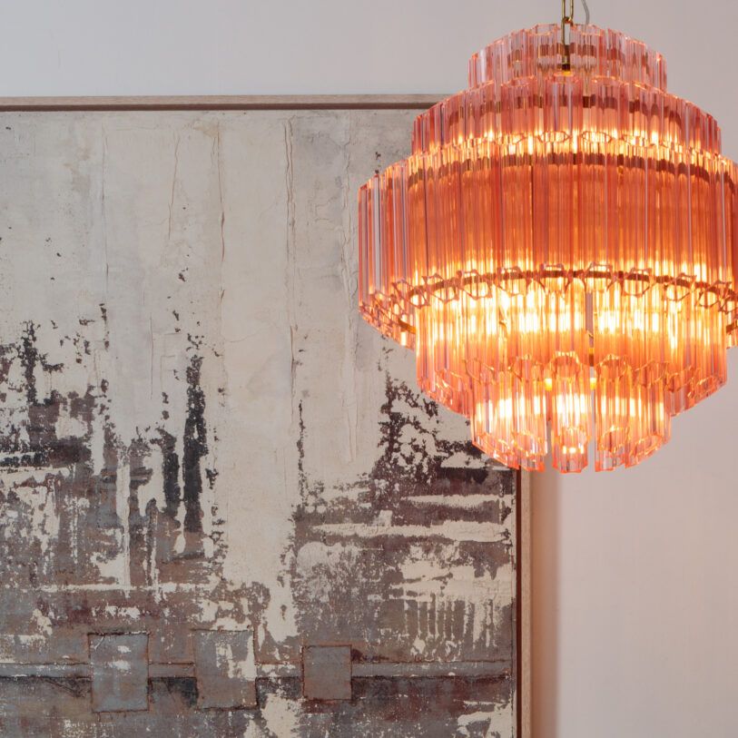 Pink Glass Chandelier - 1970s Inspired Palermo Design