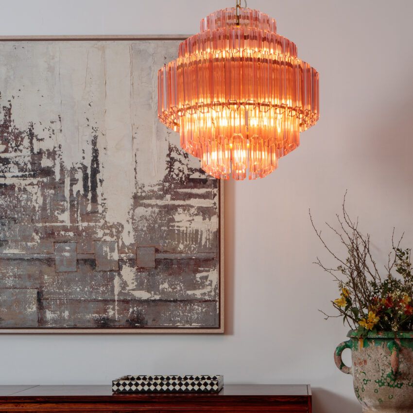 Pink Glass Chandelier - 1970s Inspired Palermo Design
