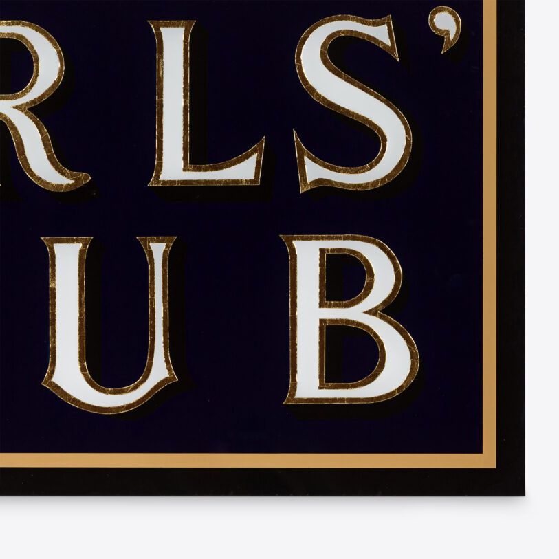 Hand Painted Gold Leaf Blue 'Girls Club' Sign - glass girls club sign