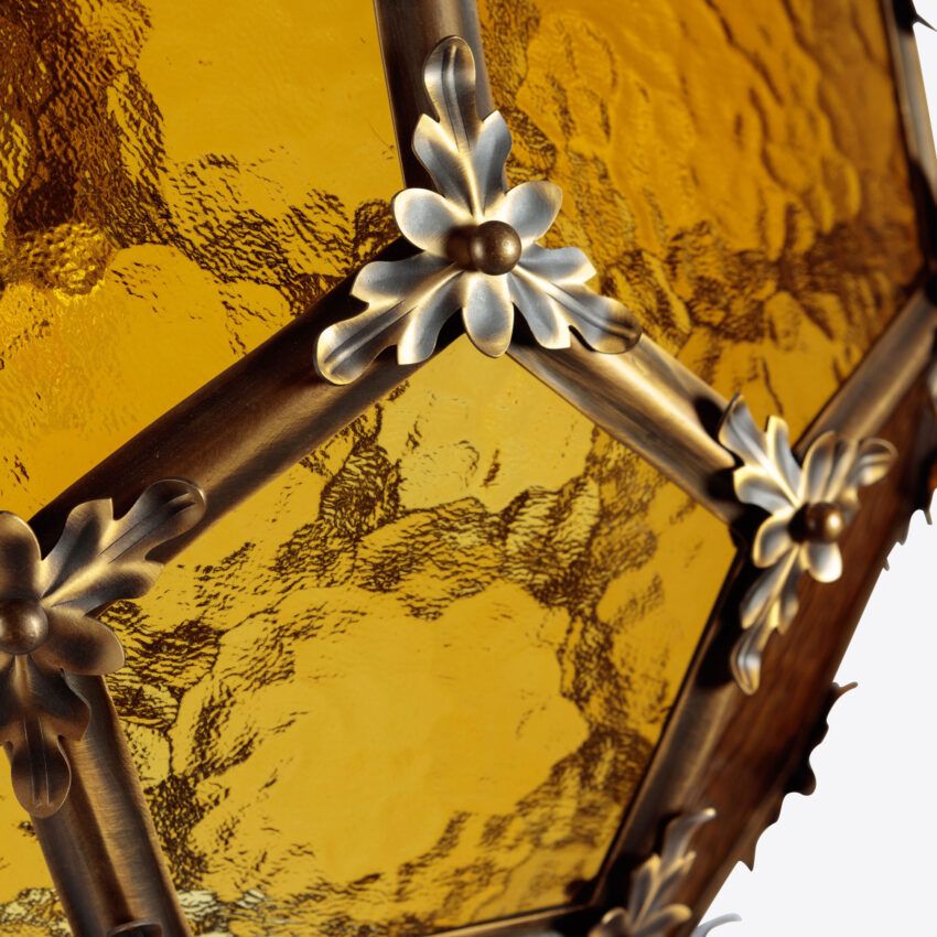 Small Amber Architectural Lantern - geometric hanging lantern